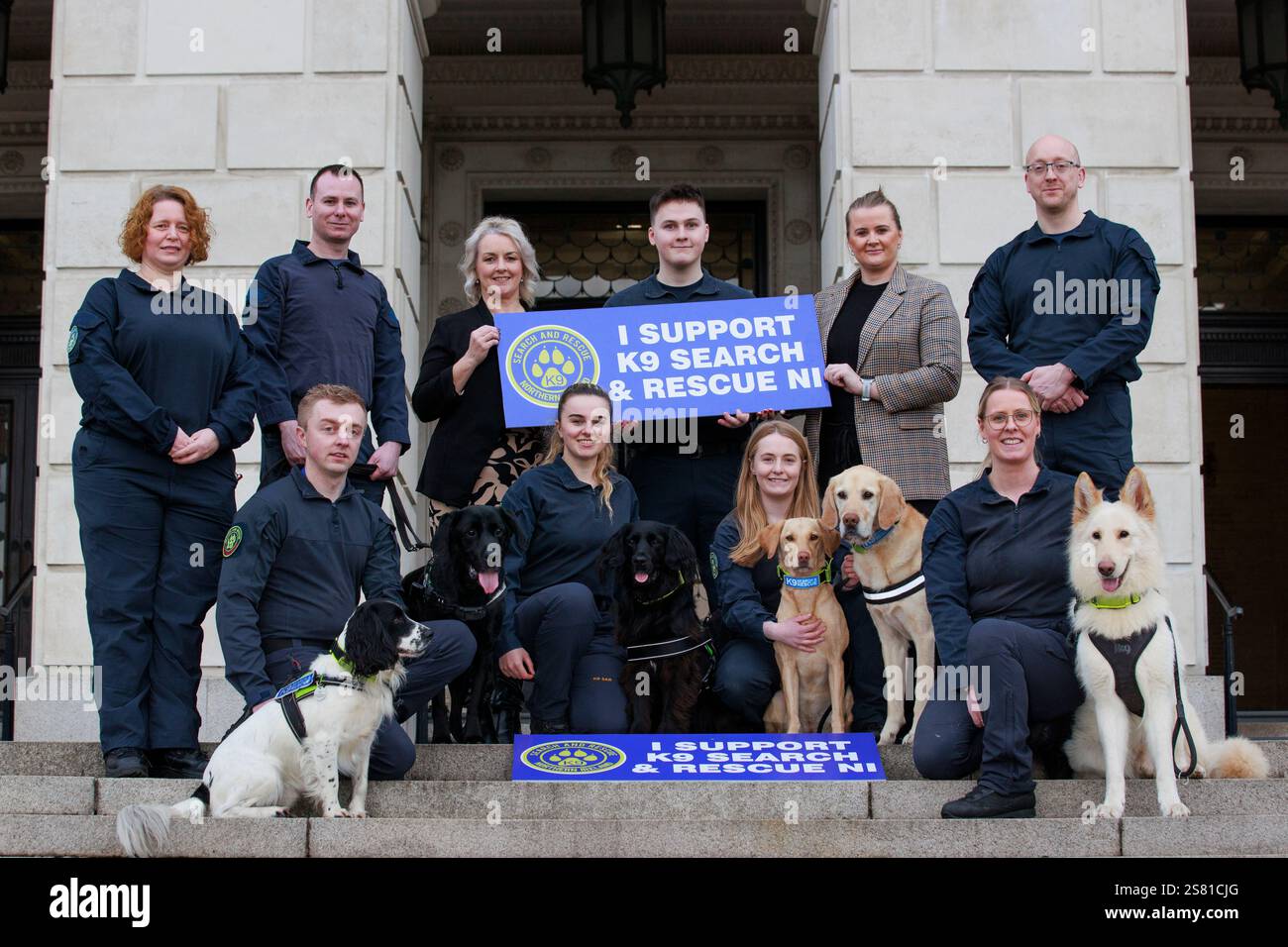 Some of the K9 Search and Rescue NI team, meet junior ministers Pam ...
