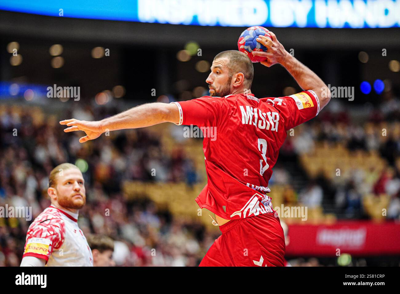 Wurf/Tor Lucas Meister (Schweiz, #03) DEN, Polen vs. Schweiz, Handball ...