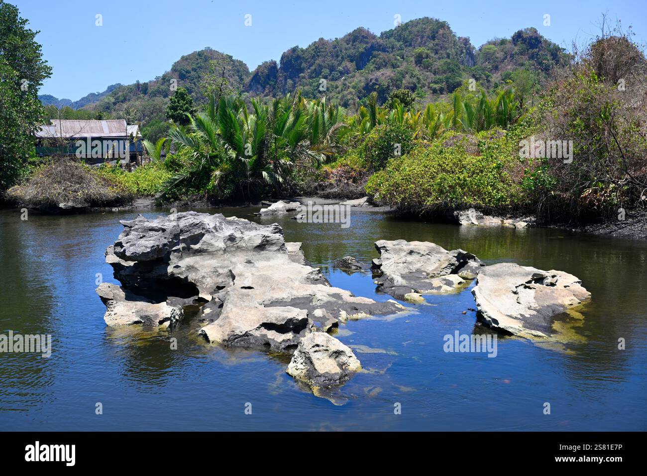 River near the Kampoeng karst Rammang Rammang,Sulawesi,Indonesia,Asia Stock Photo - Alamy