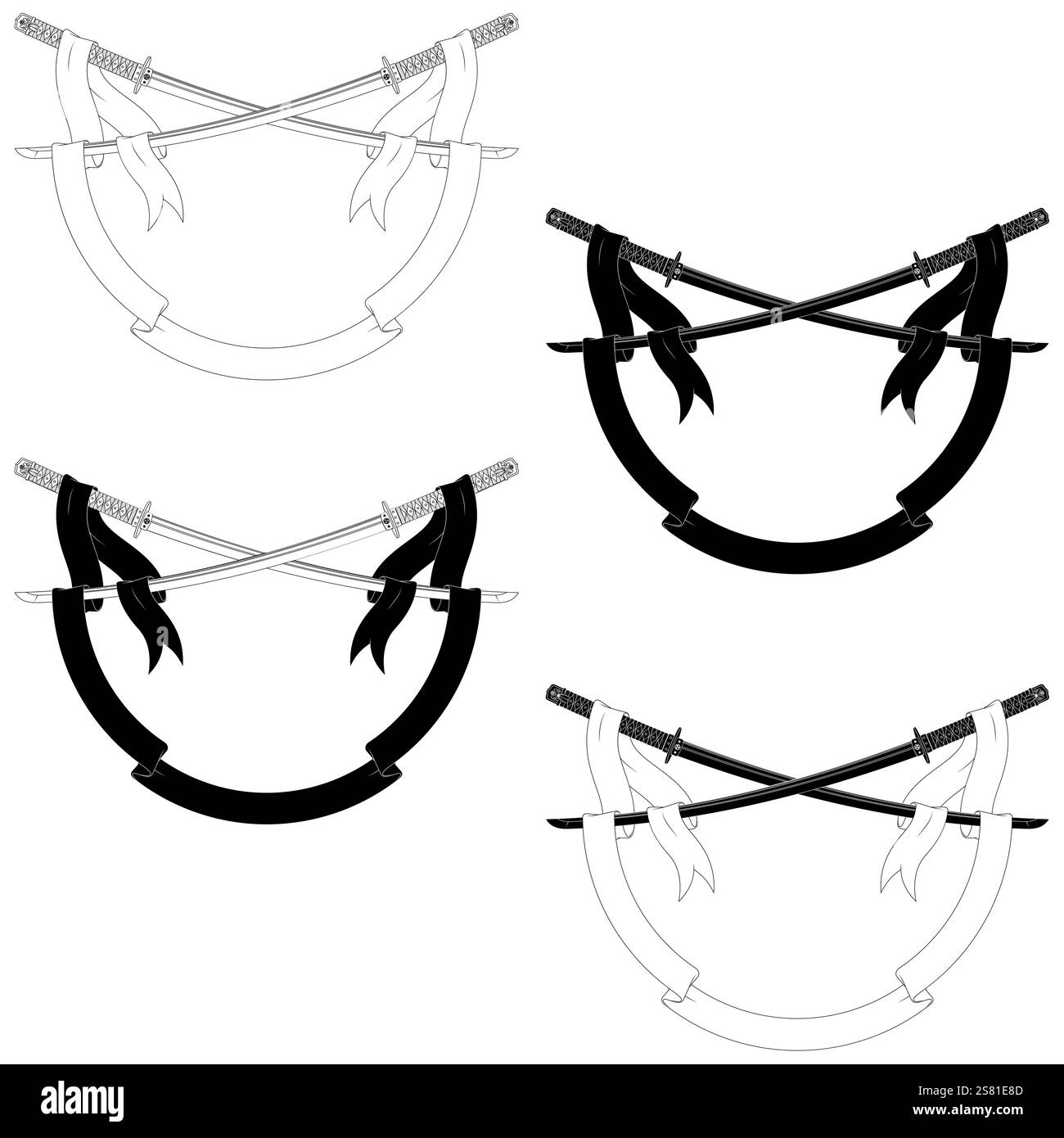 Samurai sword with ribbon, katana from ancient feudal Japan with ribbon ...