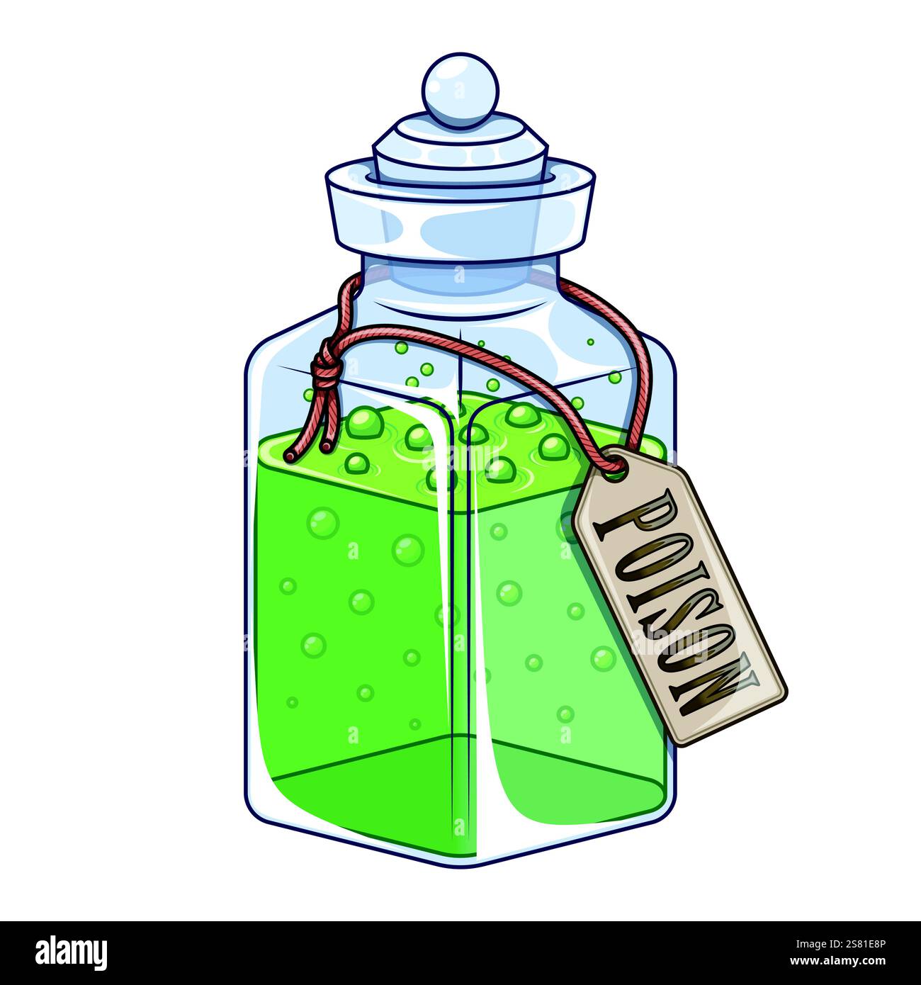 Glass bottle with magic liquid substance, magic potion container with ...