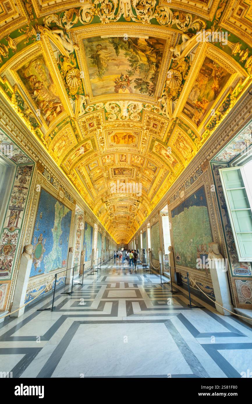 Wide perspective of interior and architectural details of the Gallery of Maps (Galleria delle ...