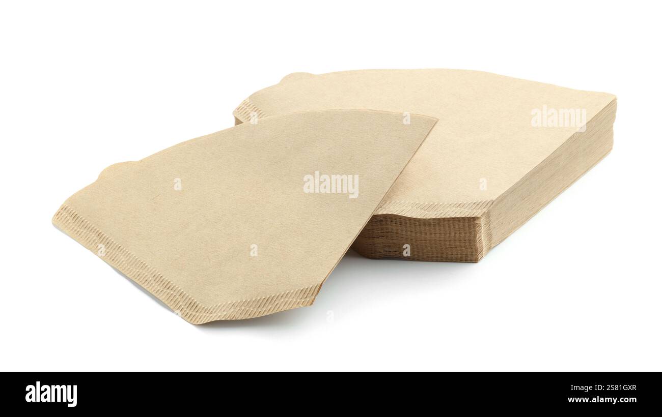 Stack of paper coffee filters isolated on white Stock Photo - Alamy