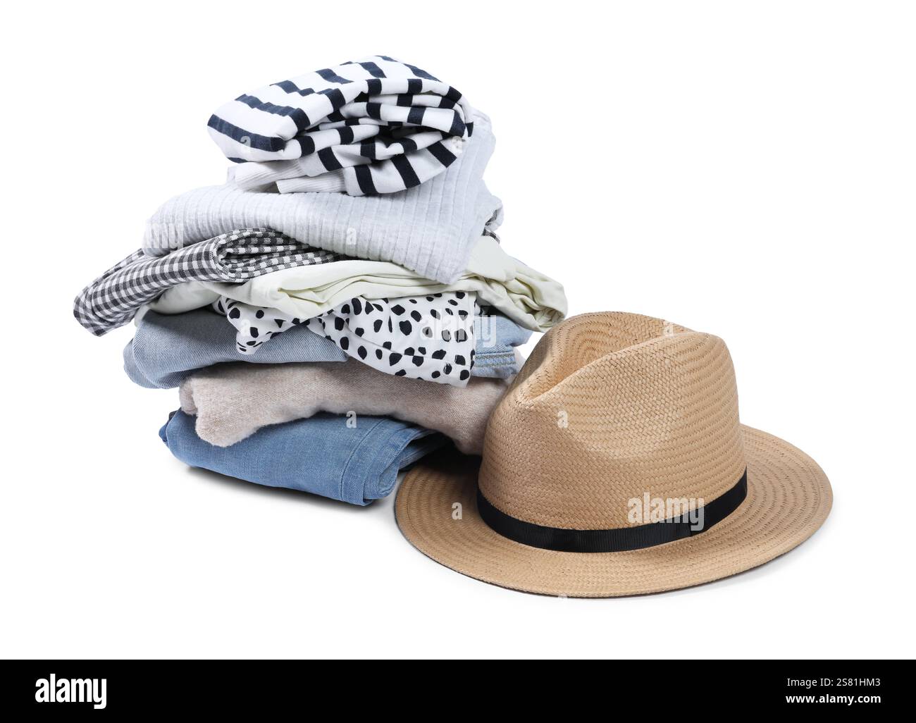 Different used clothes and hat isolated on white Stock Photo - Alamy