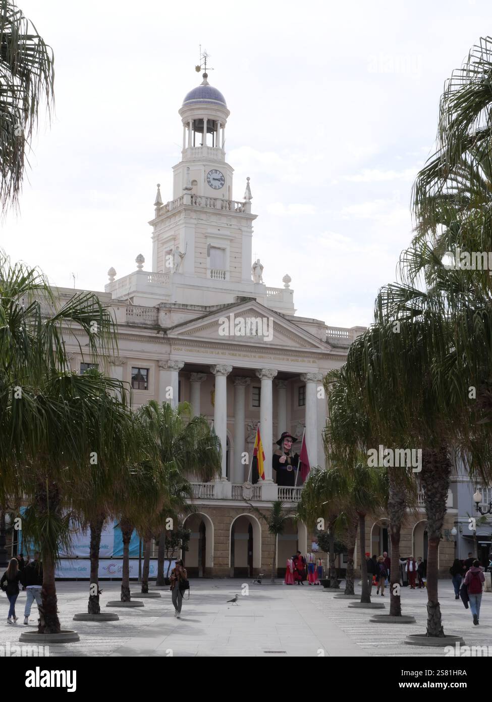The Cadiz town hall at the Plaza de San Juan de Dios, Spain with palm ...