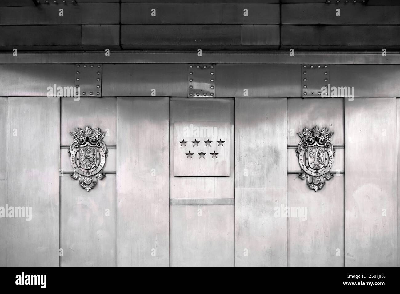 Madrid. Spain - January 20, 2025: Detailed view of a metal gate with ...