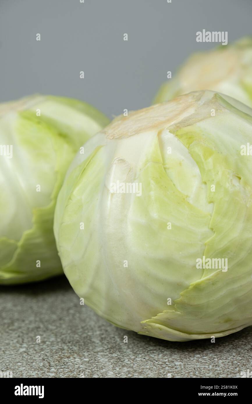 Whole heads of fresh white cabbage close-up Stock Photo - Alamy