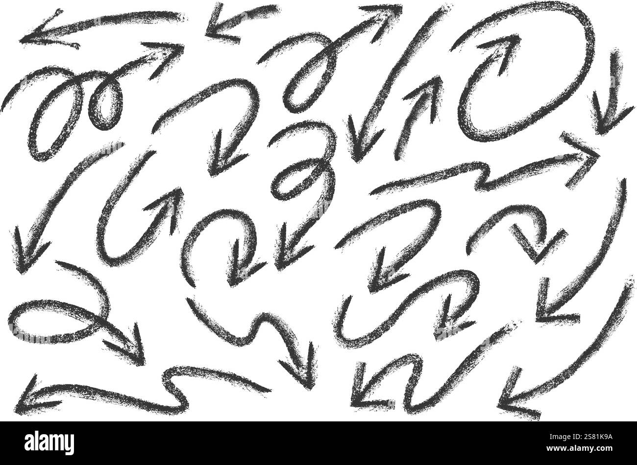 Arrow crayon hand drawn sketch. Vector pencil and chalk scribbles ...