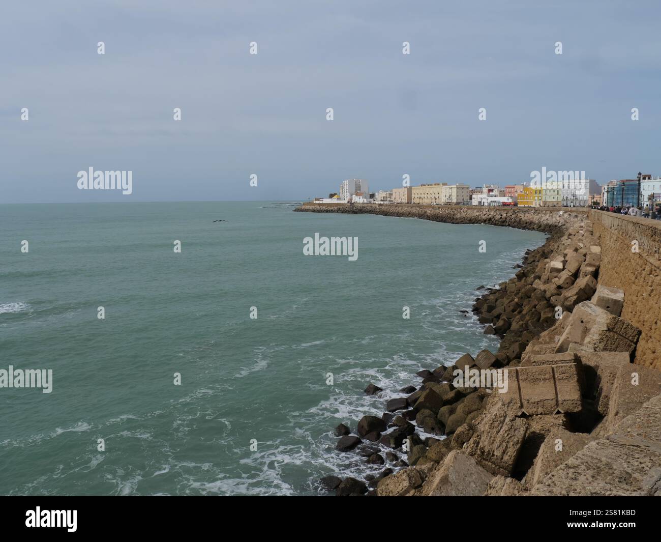 The curved waterfront and bank fortifications to the Atlantic with ...