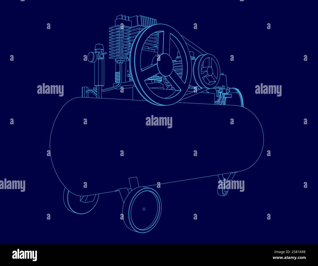 Blue drawing of a compressor outline. The compressor is shown in a ...