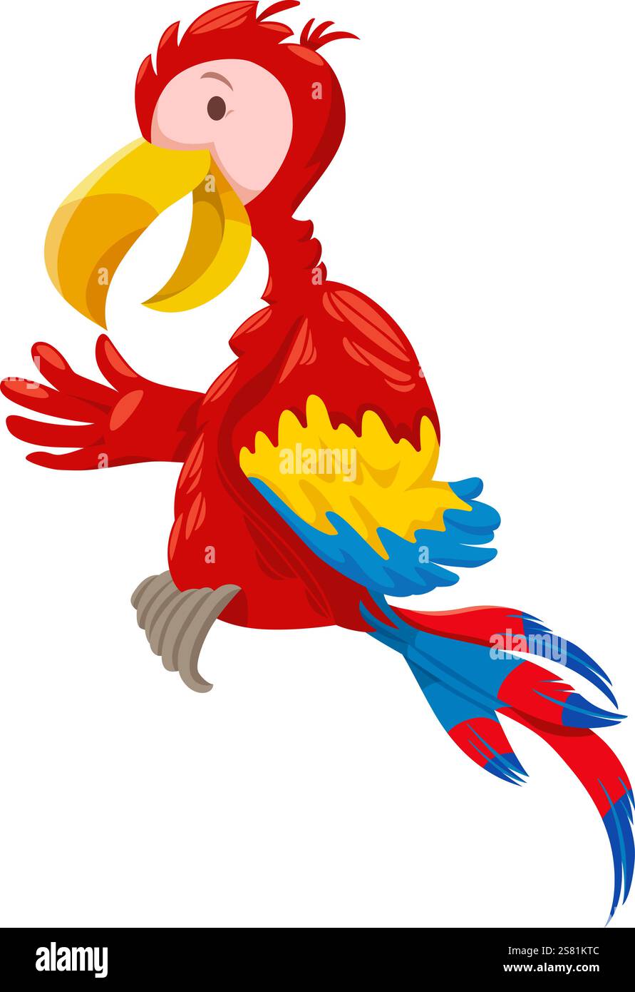 Cartoon illustration of happy colorful macaw parrot bird animal ...