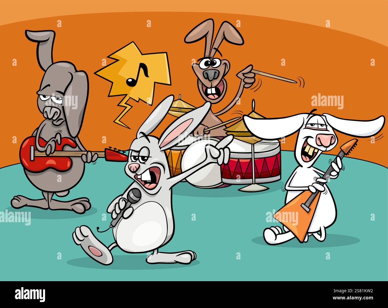 Cartoon illustration of funny bunnies rock and roll musicians band ...
