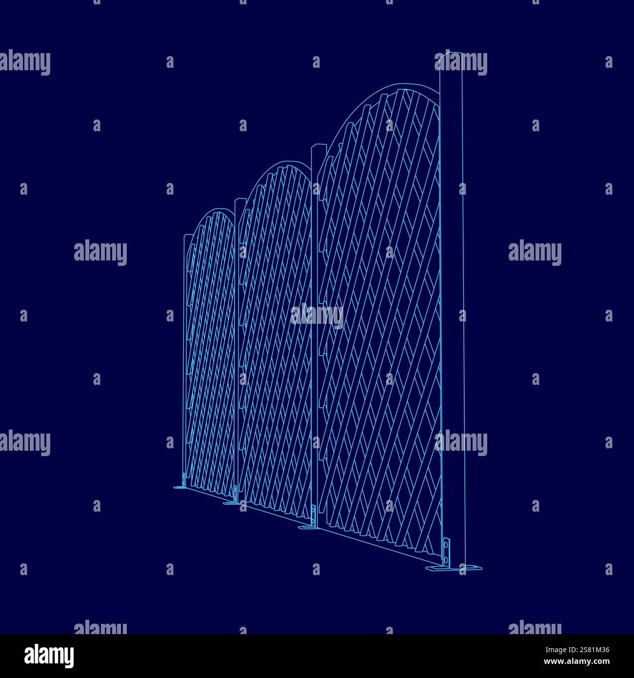 Blue image of a fence with a blue background. The fence is made of ...