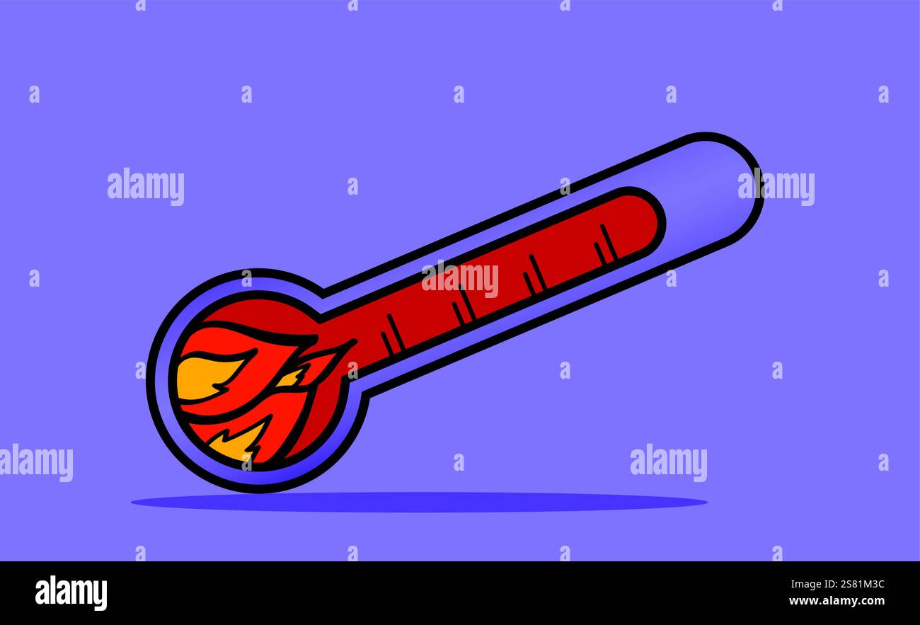 Thermometer showing increasing temperature with fire burning inside on ...