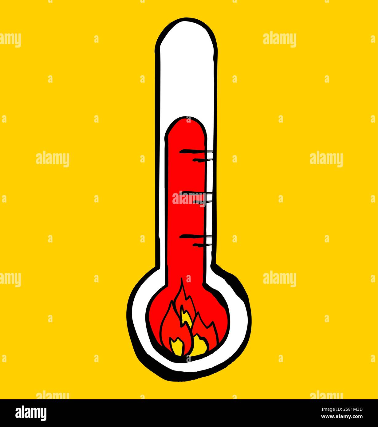 Thermometer showing increasing temperature with fire burning inside on ...