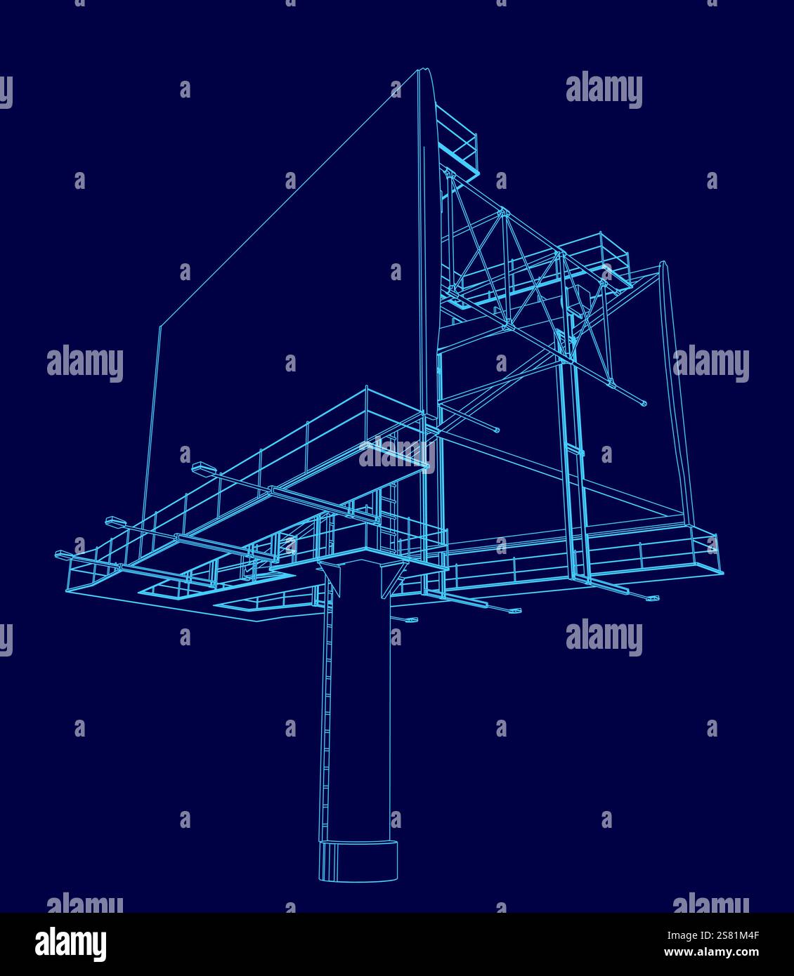 Blue drawing of a billboard with a blue background. The billboard is a ...