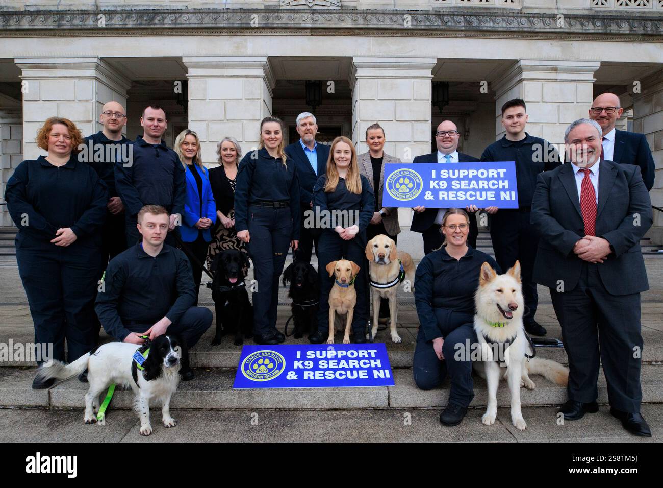 Some of the K9 Search and Rescue NI team, meet junior ministers Pam ...