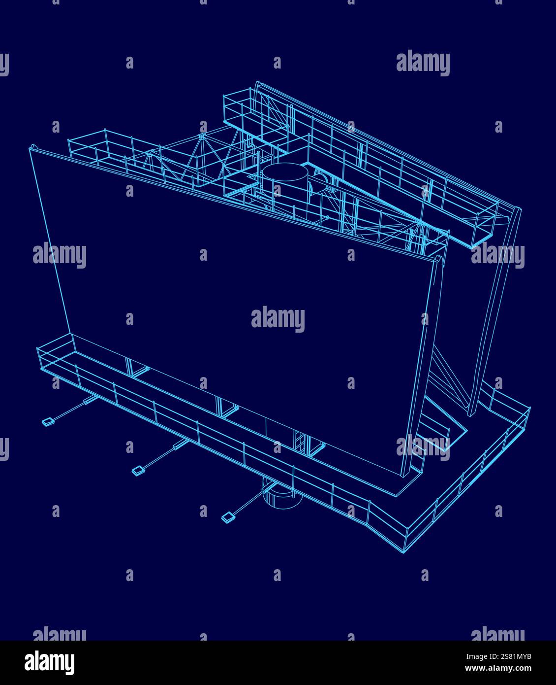 Blue drawing of a large billboard with a blue background. The billboard ...