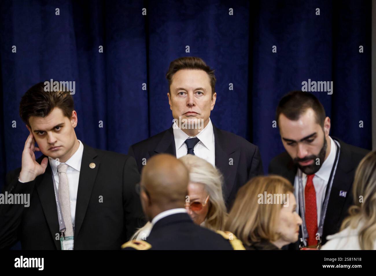 Washington, DC, USA. 20th Jan, 2025. Businessman Elon Musk (C) arrives ...