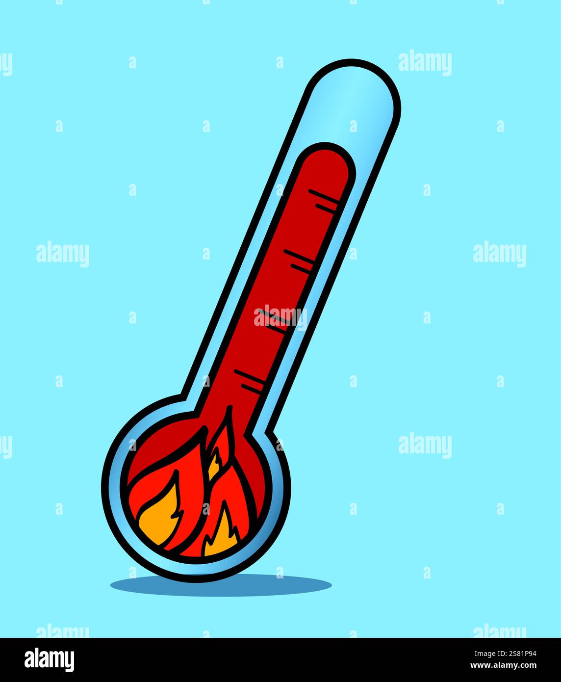 Thermometer showing increasing temperature with fire burning inside on ...