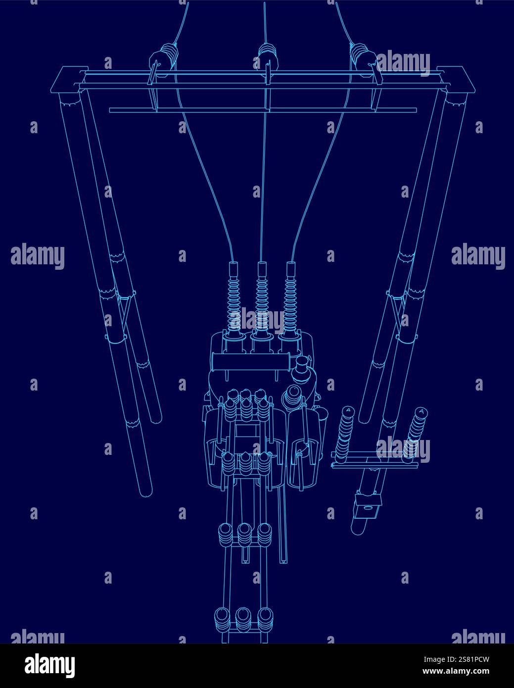 Blue drawing of a power line wireframe Stock Vector Image & Art - Alamy
