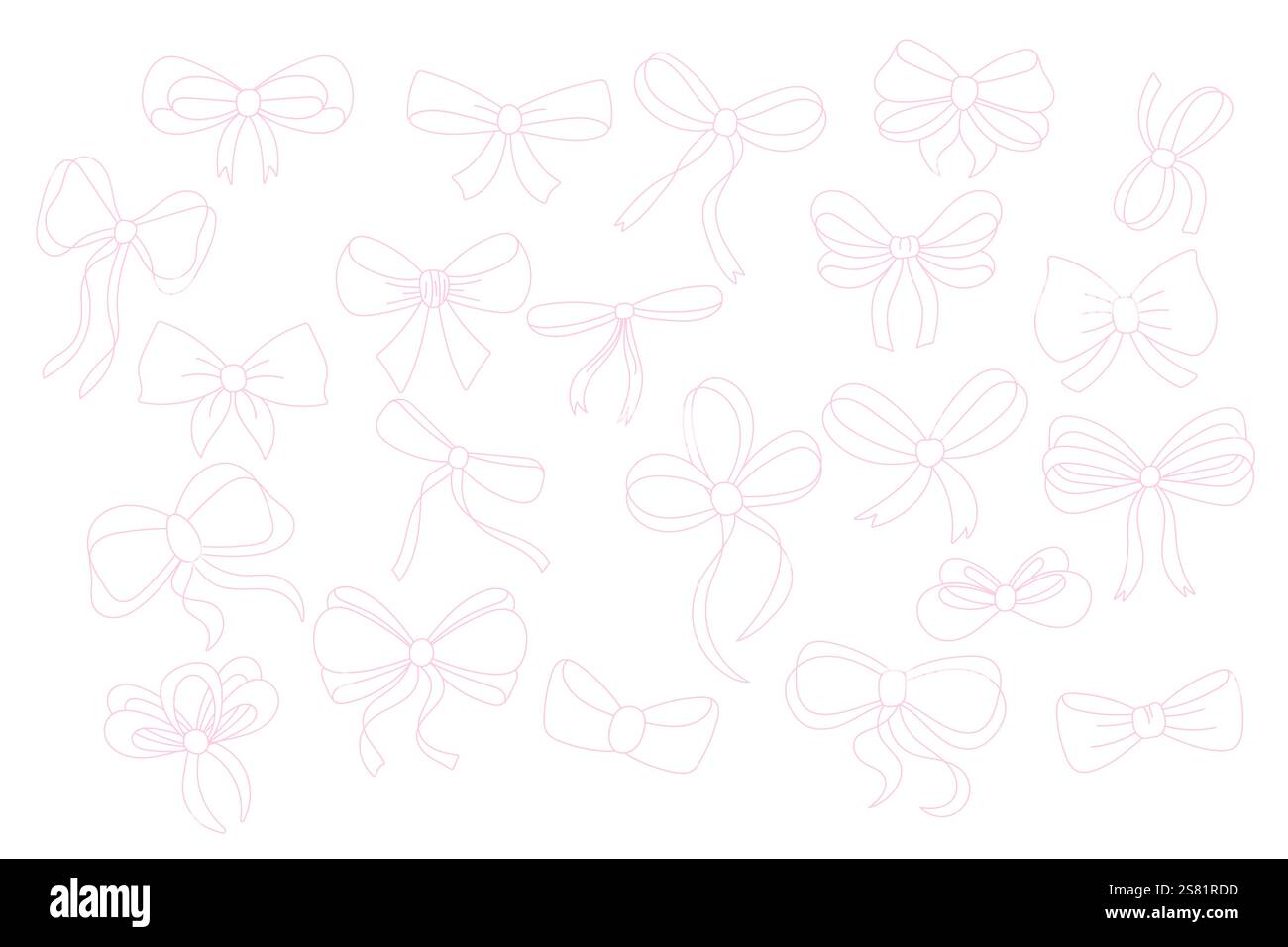 A simple collection of hand drawn ribbon bows. Bow decoration, pink ribbons, linear Stock Vector ...