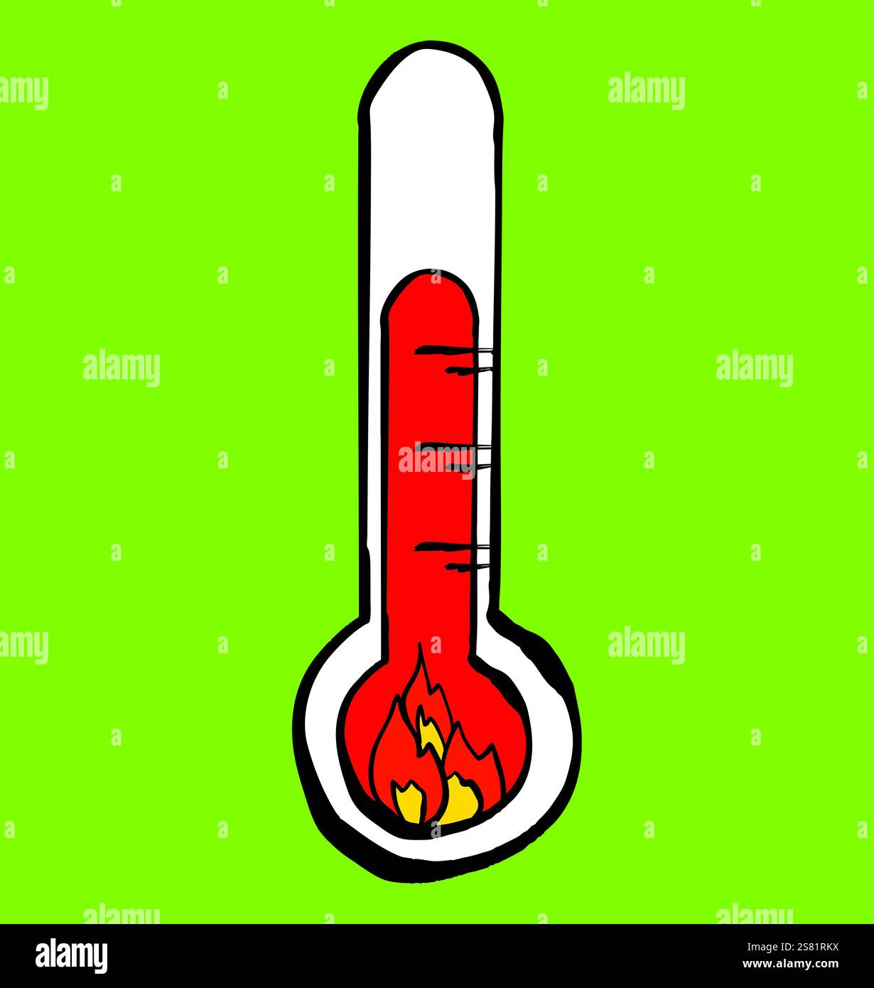Thermometer showing increasing temperature with fire burning inside on ...