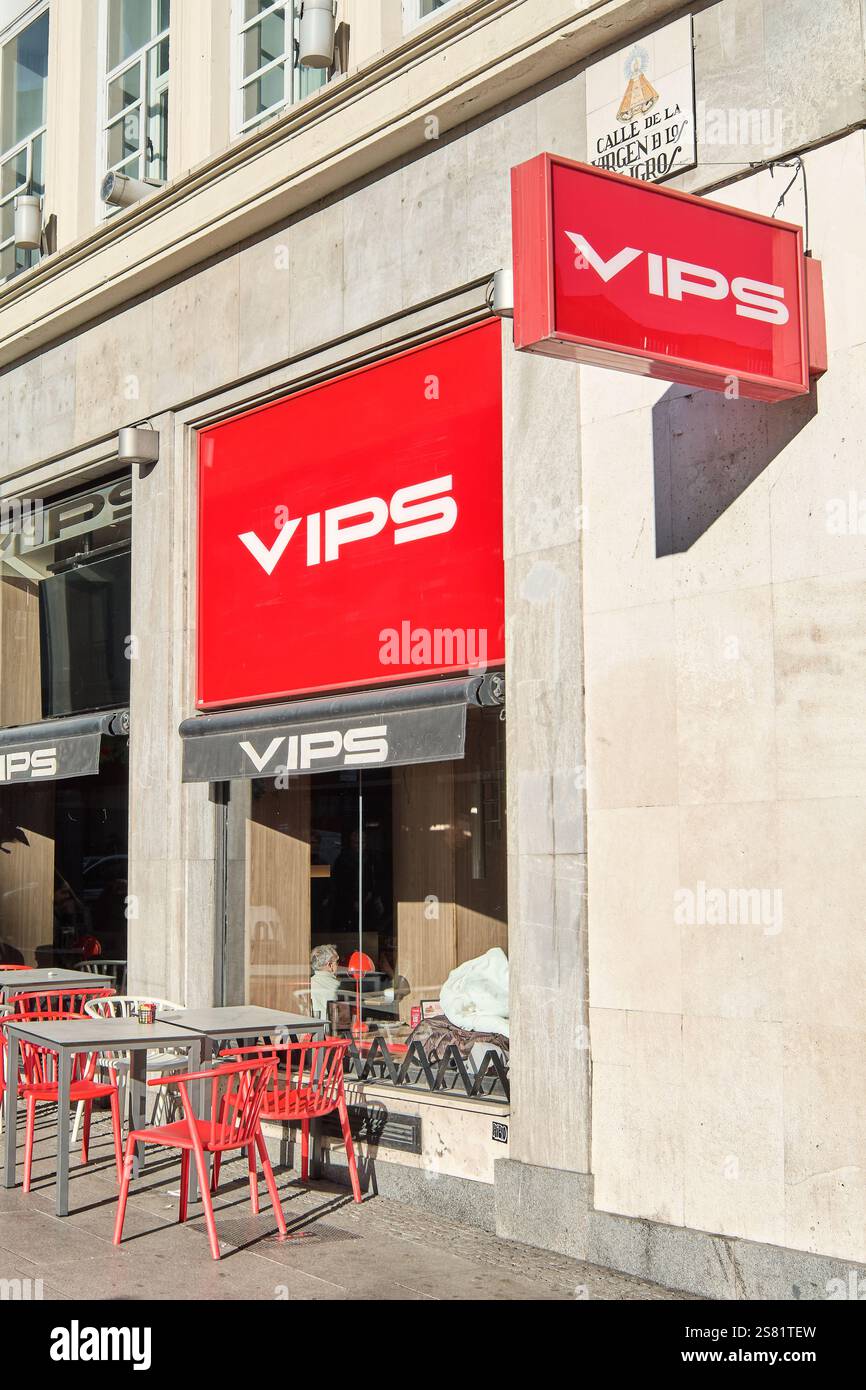 Madrid. Spain - January 20, 2025: Outdoor seating area of VIPS ...