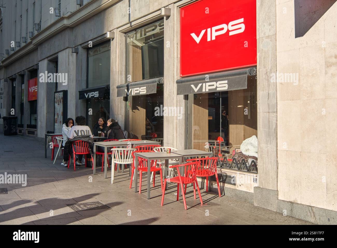 Madrid. Spain - January 20, 2025: VIPS restaurant storefront in Madrid ...