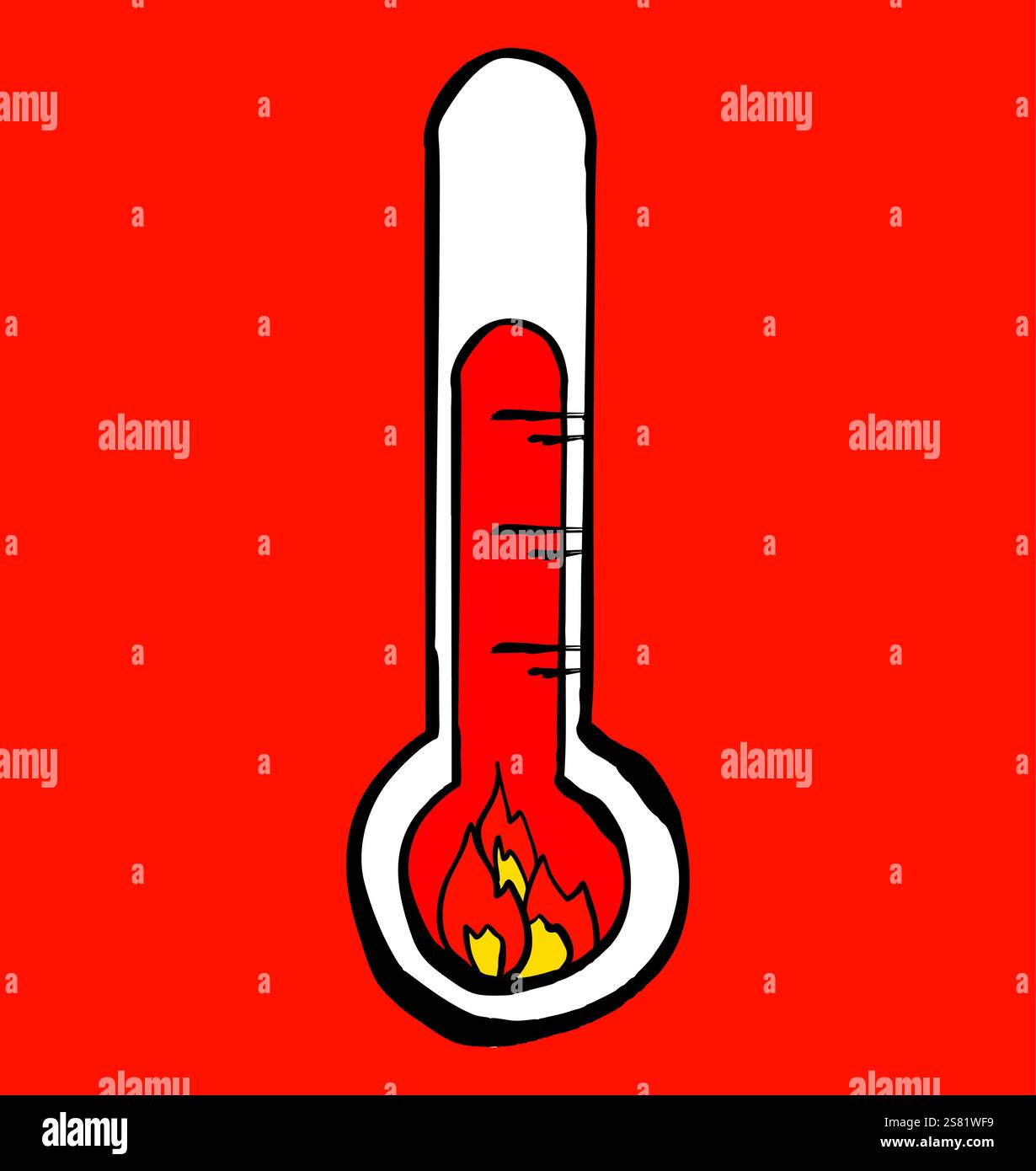 Thermometer showing increasing temperature with fire burning inside on ...