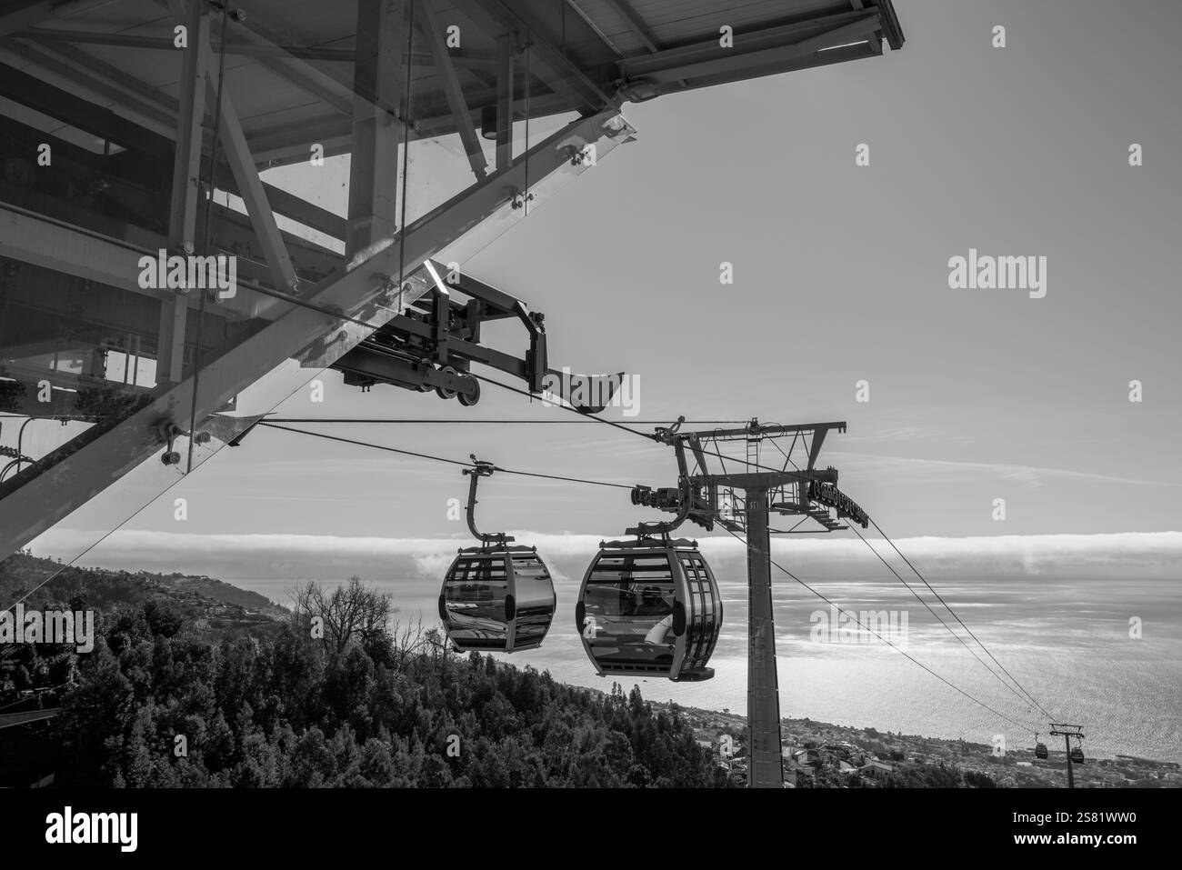 Cable cars and Monte cable car station, Funchal, Madeira, Portugal ...