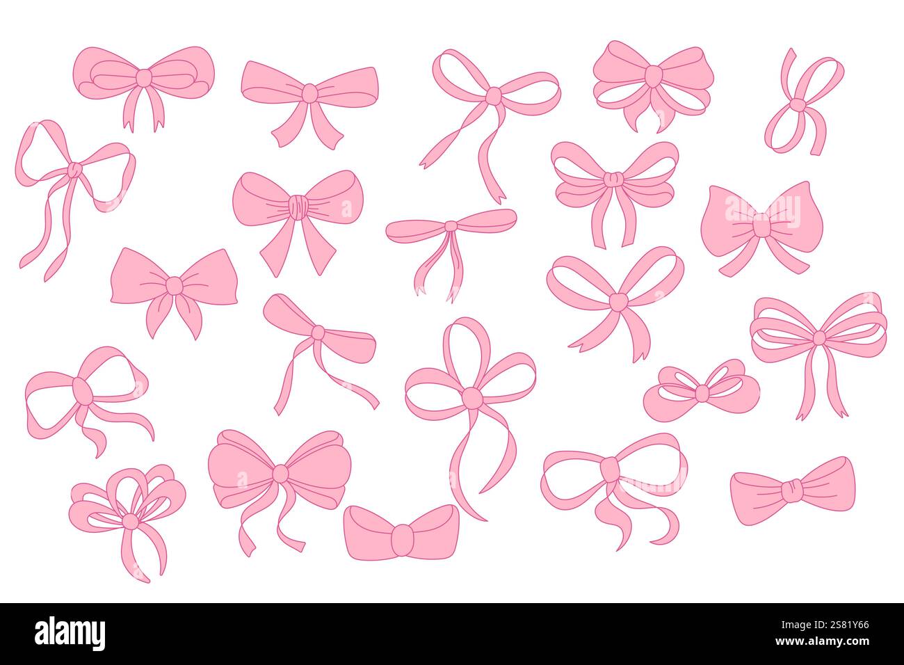 A simple collection of hand drawn ribbon bows. Bow decoration, pink ribbons, set Stock Vector ...