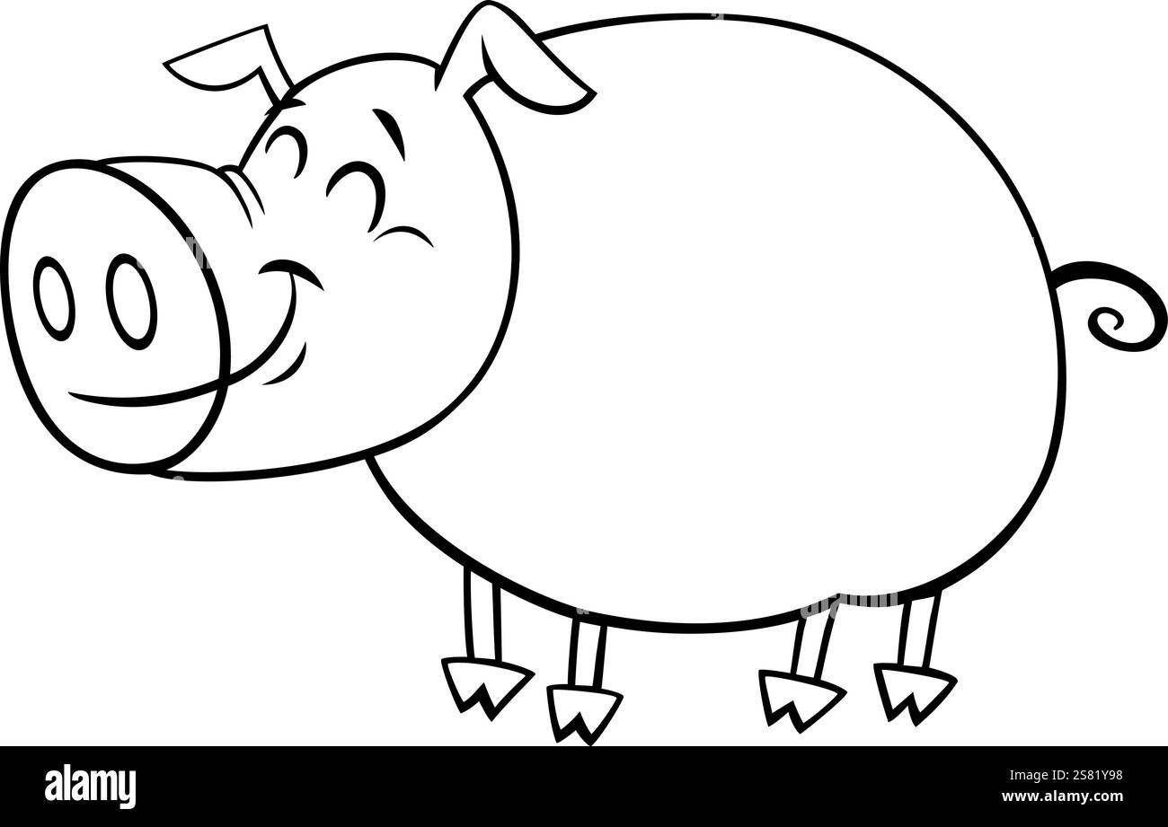Cartoon illustration of funny pig farm animal character coloring page ...