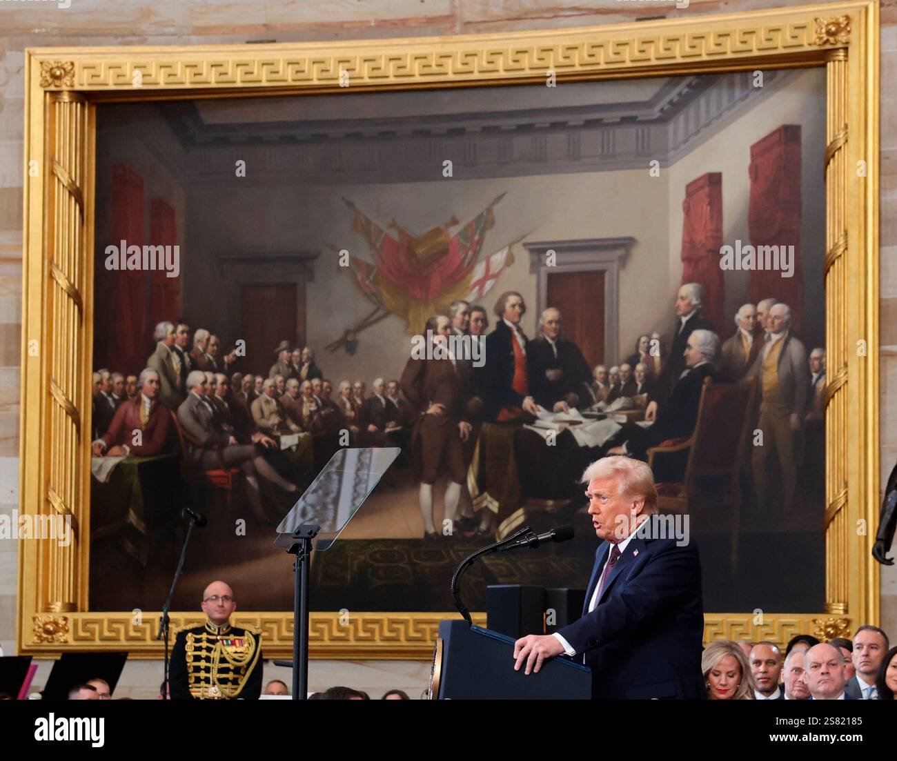 U.S. President Donald Trump delivers his inaugural address on the day ...