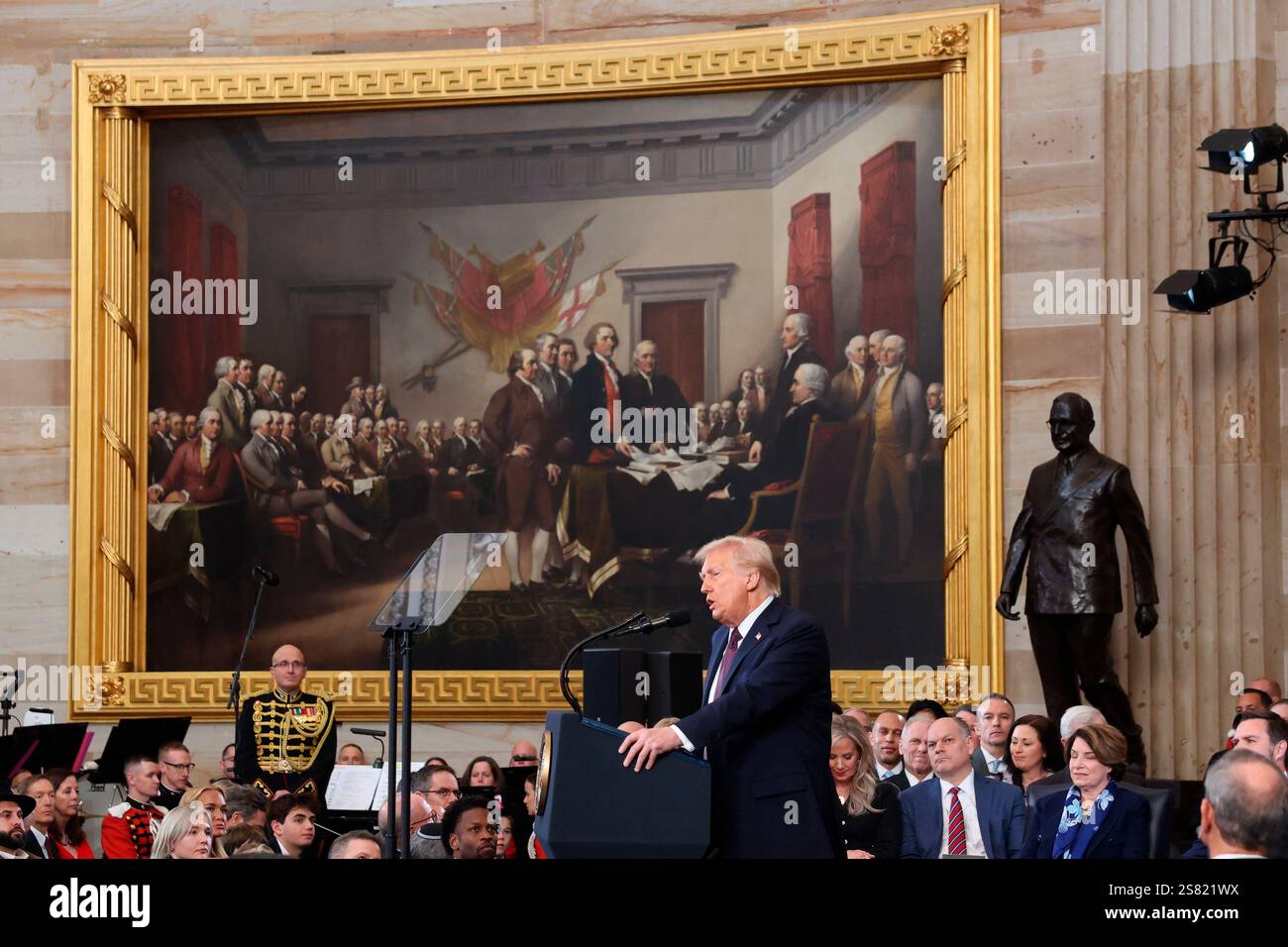 U.S. President Donald Trump delivers his inaugural address on the day ...