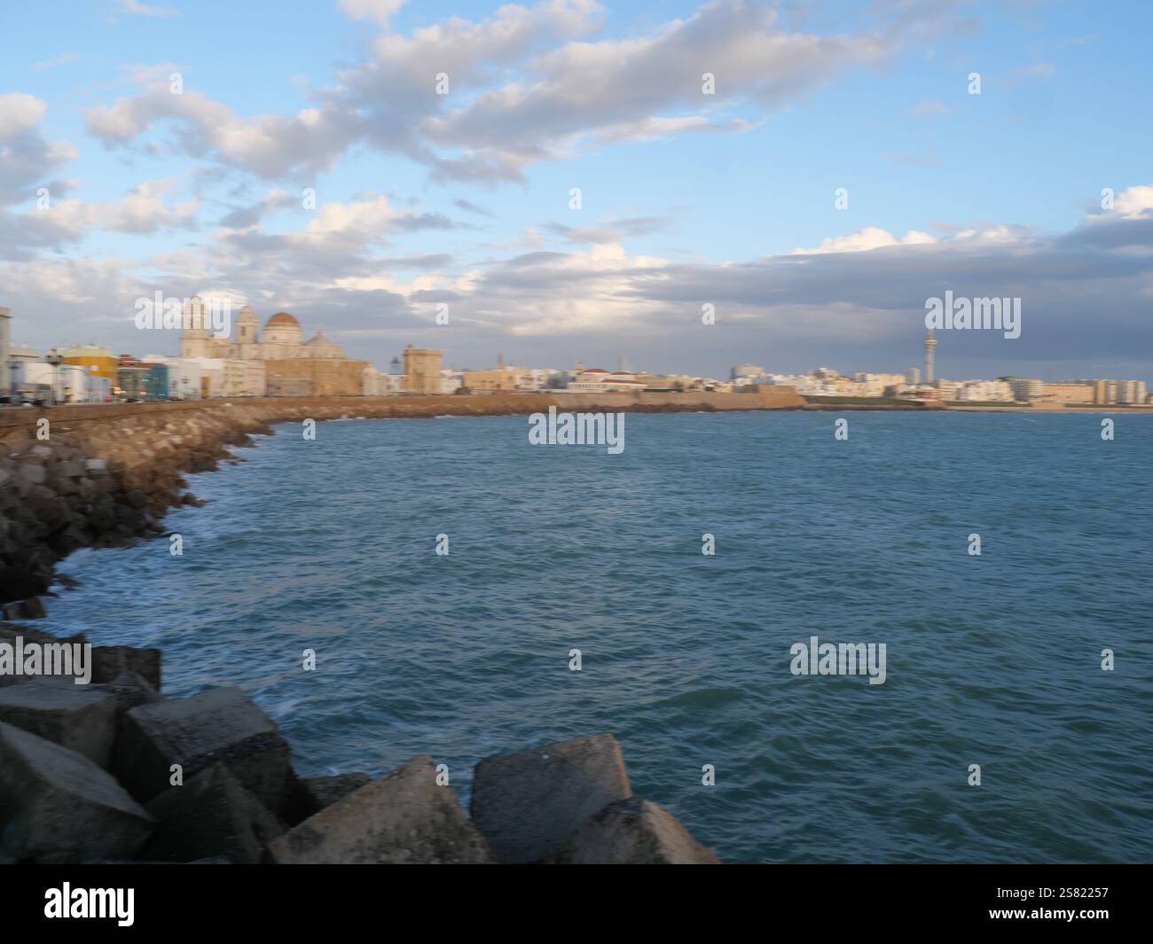 The curved waterfront and bank fortifications to the Atlantic with ...