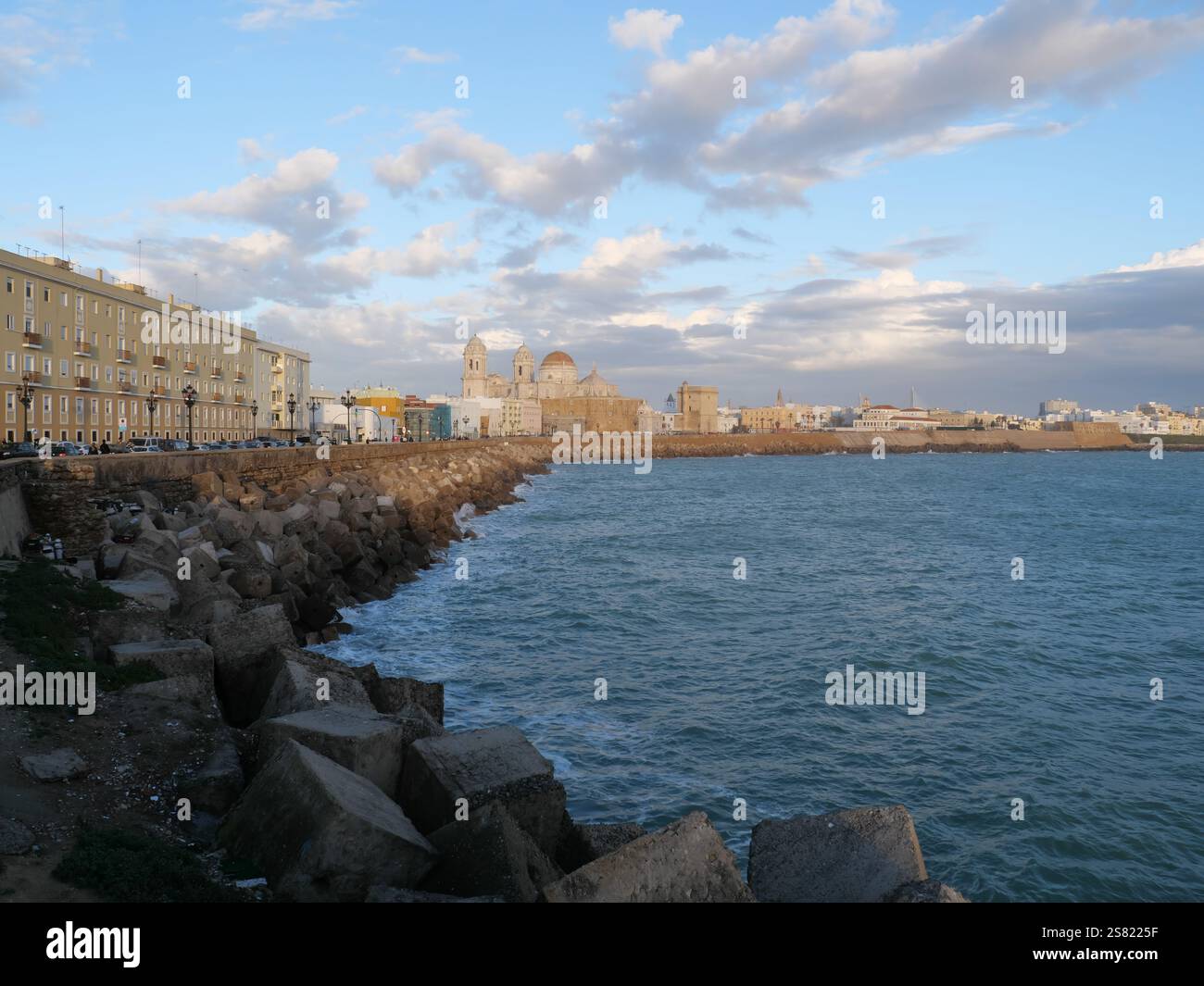 The curved waterfront and bank fortifications to the Atlantic with ...