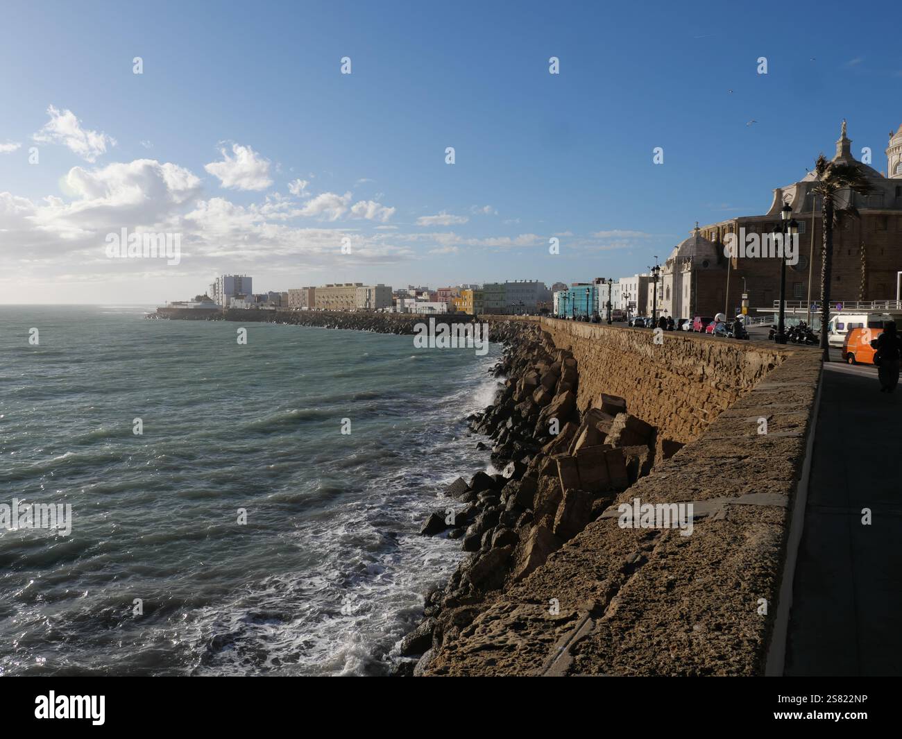 The curved waterfront and bank fortifications to the Atlantic with ...