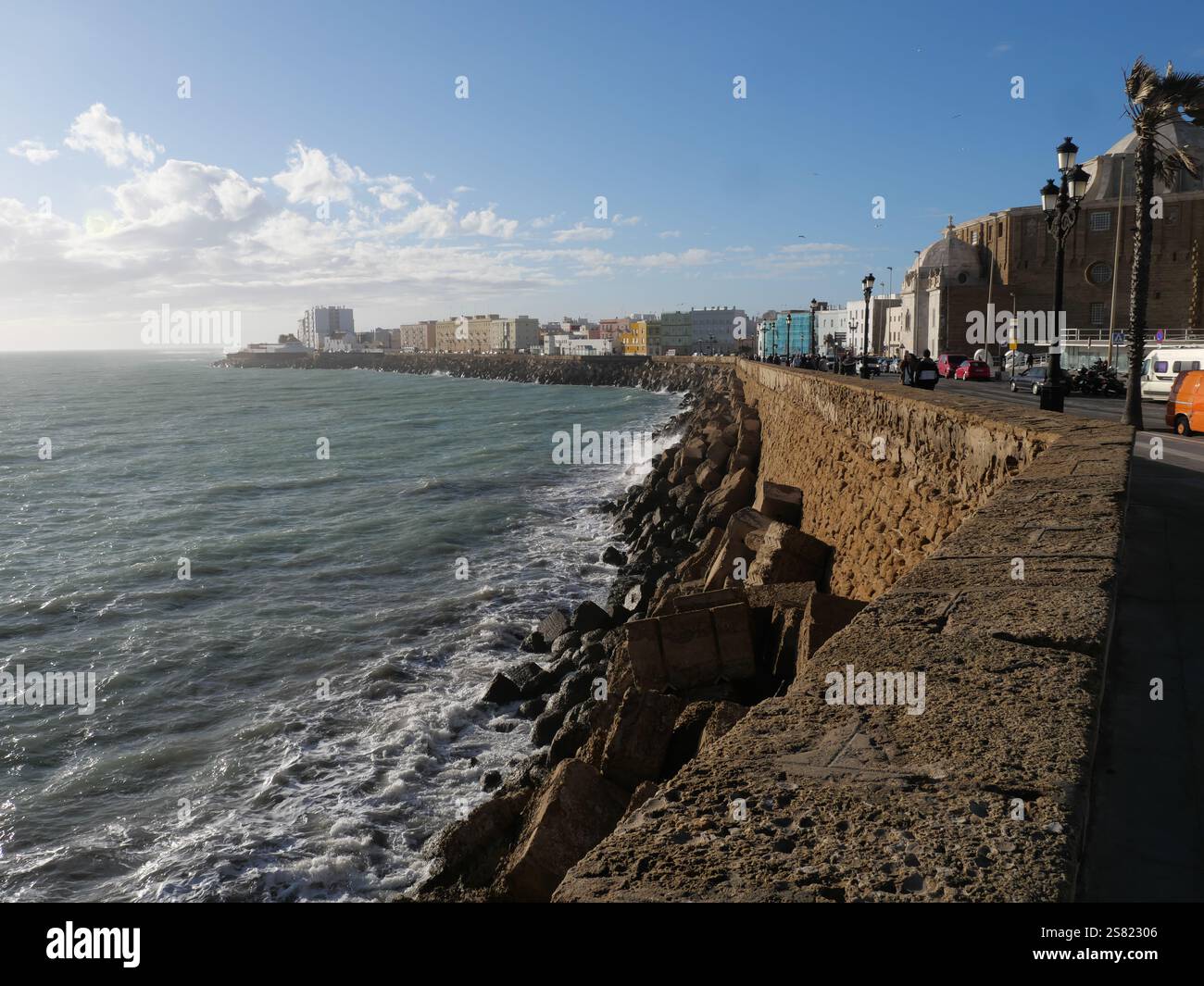 The curved waterfront and bank fortifications to the Atlantic with ...