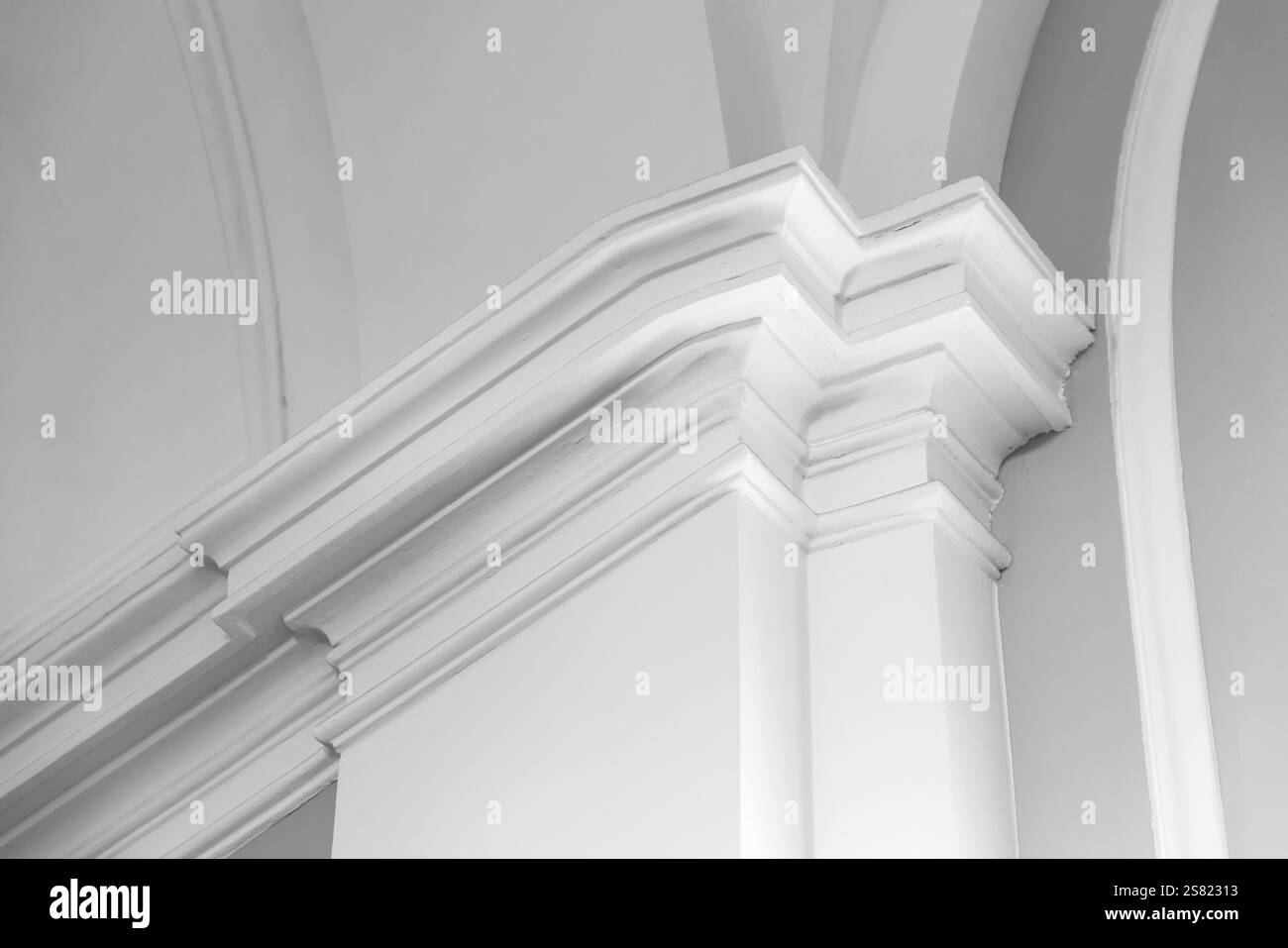 White column with portico design, decorative elements, abstract classic ...