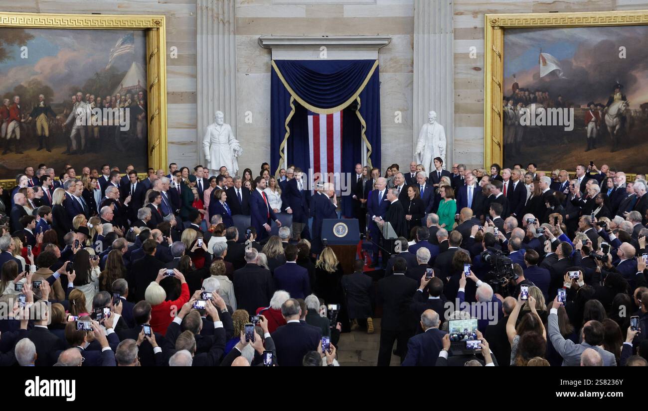 U.S. President Donald Trump takes the oath on the day of his ...