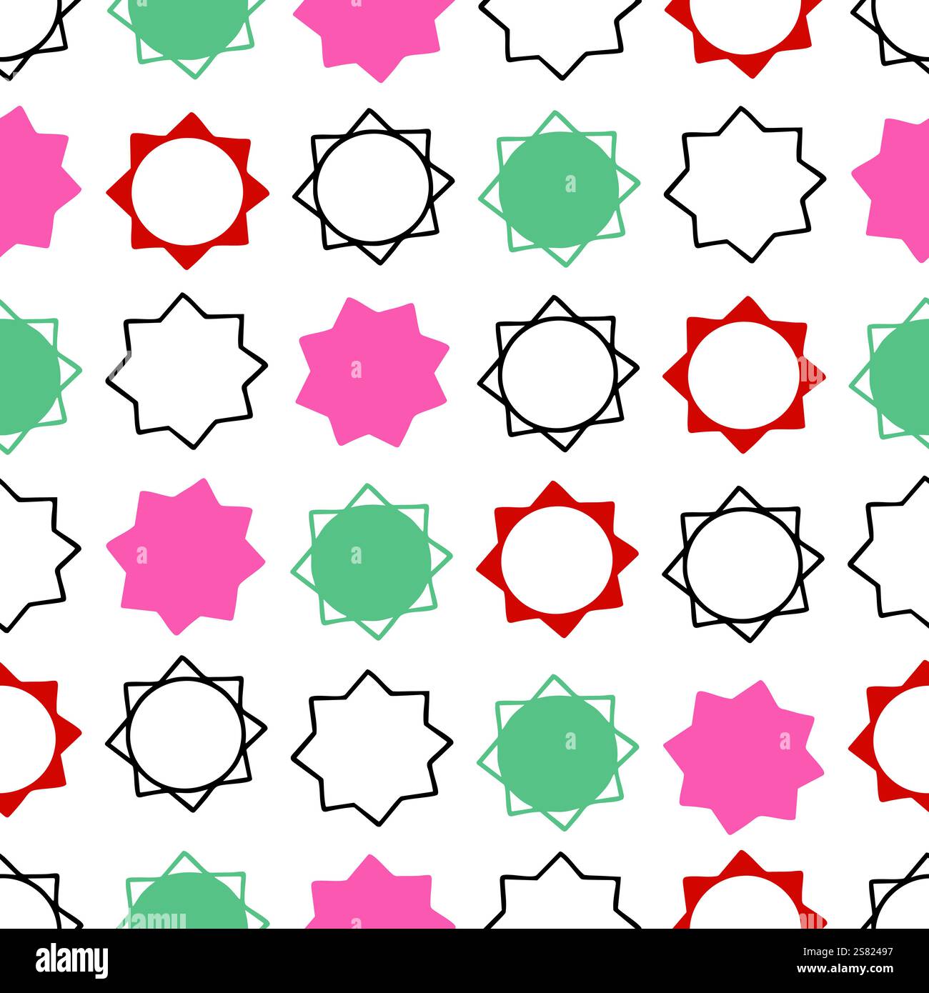 Geometric pattern with repeating starburst shapes in a mix of solid ...
