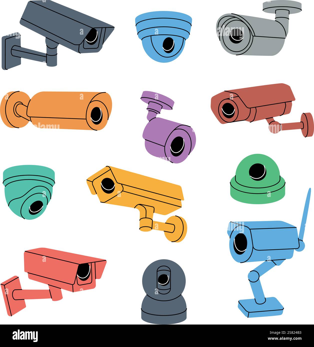 Surveillance cameras. Safety home protection system. Vector ...
