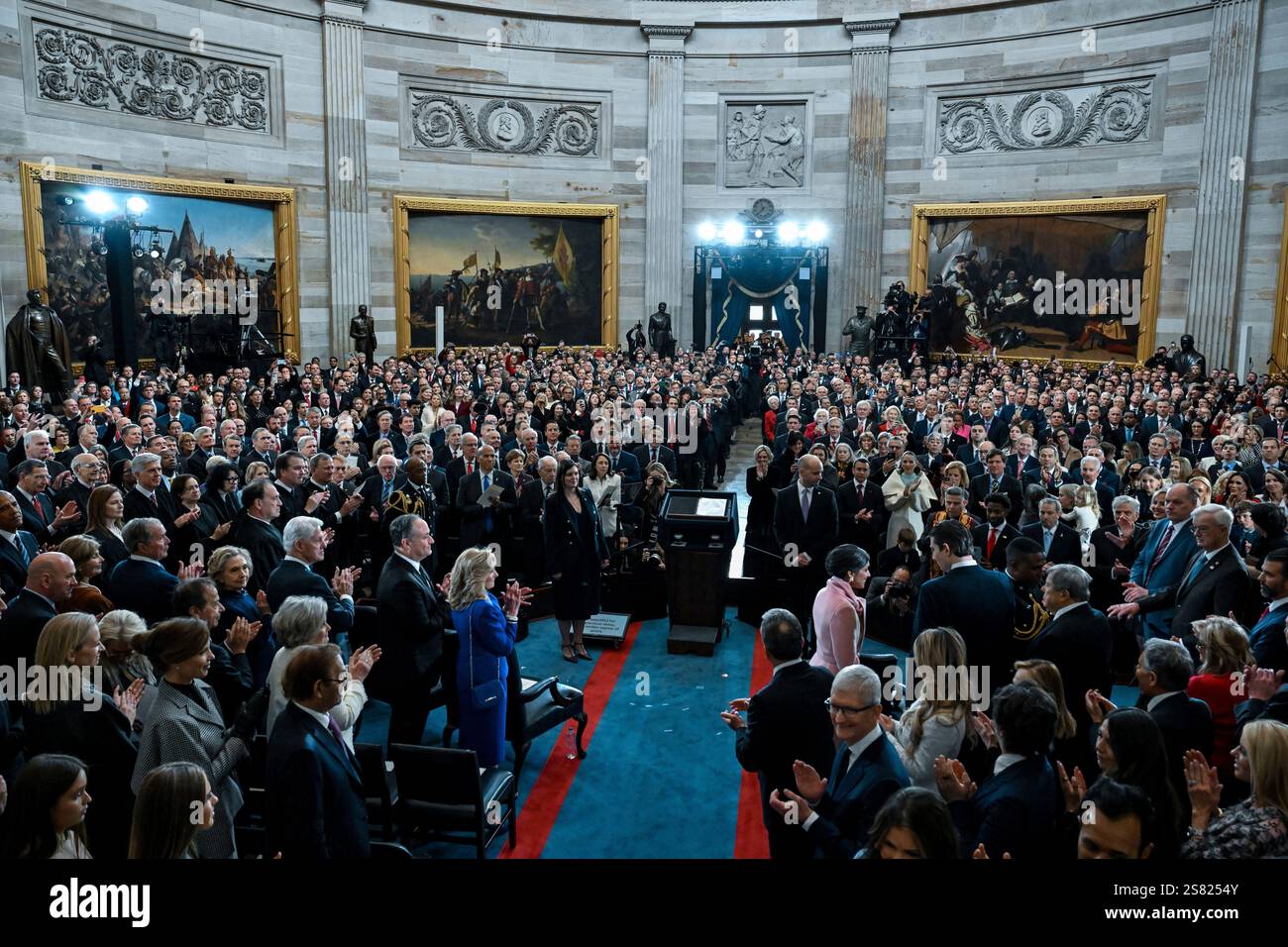 NYTINAUG25 -- Usha Vance entering the stage as the inauguration of ...