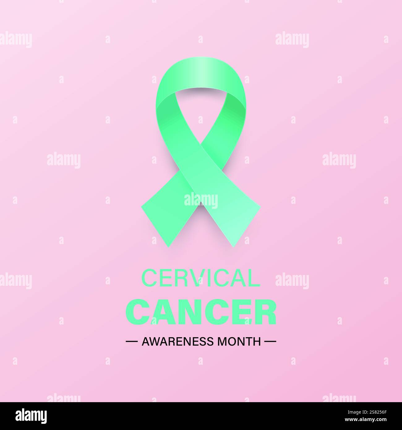 Minimalist Poster Banner with a Realistic Teal Ribbon Loop, Symbol of ...