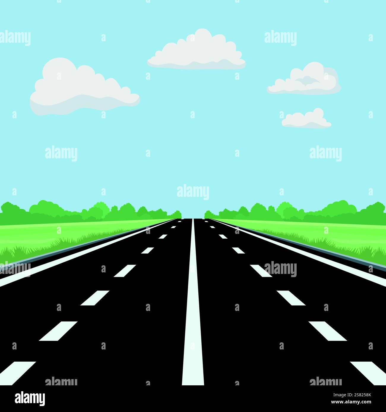 Flat Landscape Design with Road. Scenic Cartoon Highway, Nature Background. Cute Outdoors Scene ...