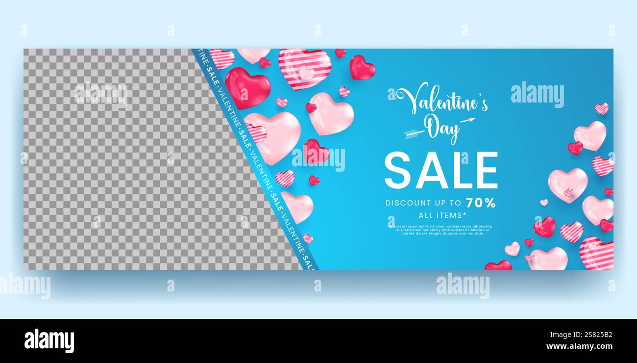 realistic 3d valentine's day horizontal banner with empty area for ...