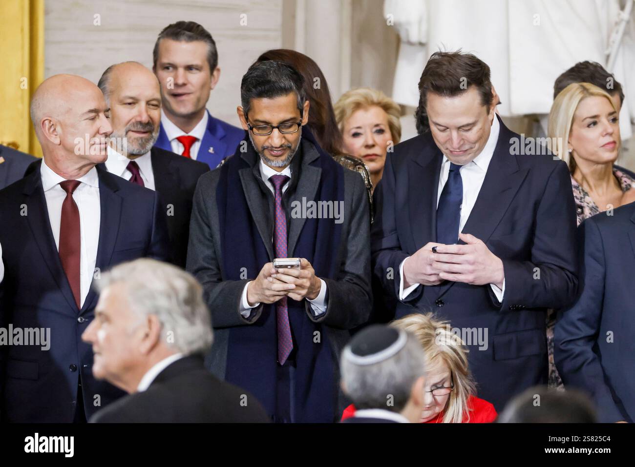 (L-R) Businessman Jeff Bezos, Alphabet's CEO Sundar Pichai and ...