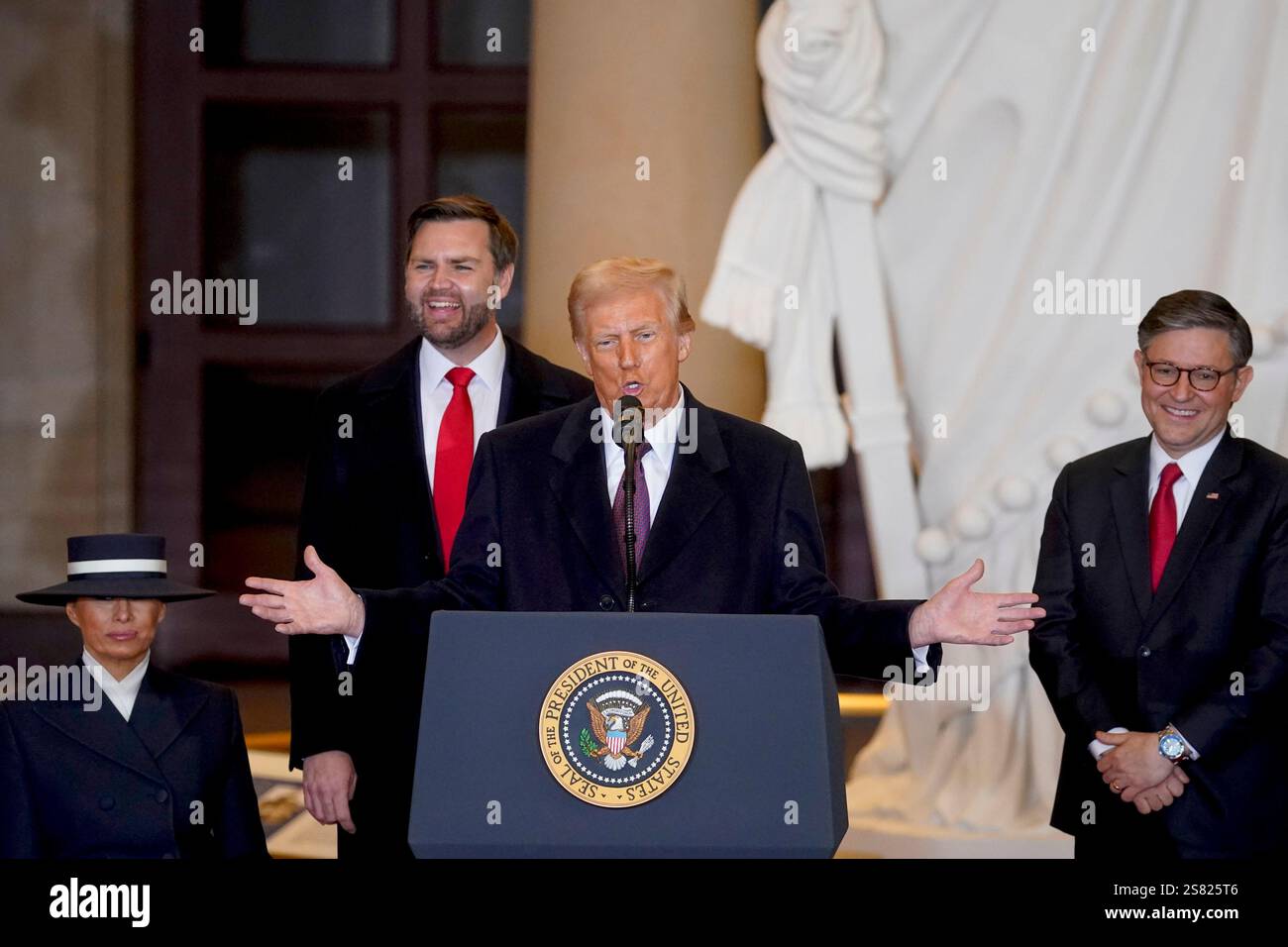 President Donald Trump speaks in Emancipation Hall after the 60th ...
