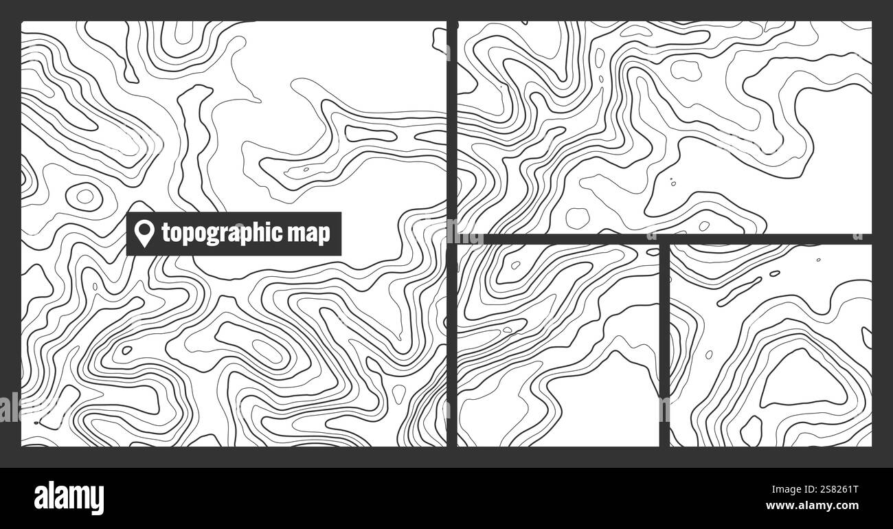 Colorful topographic map sets with contour lines. Geographic terrain ...